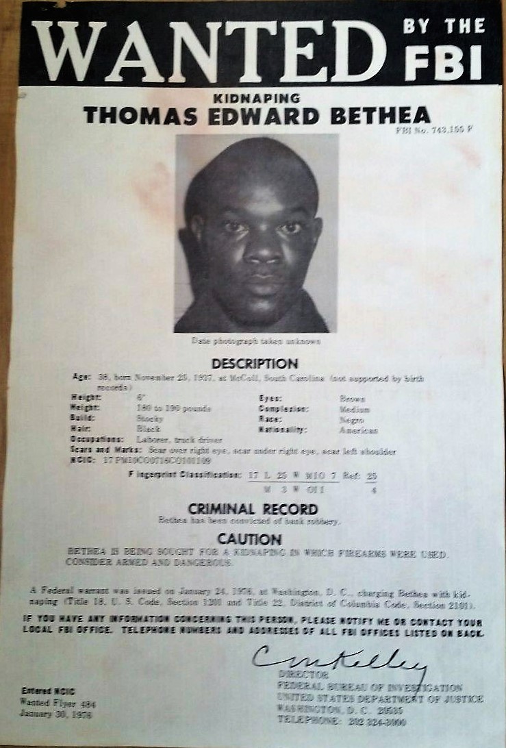 FBI Wanted Poster-original,posted flyer no.484 Thomas Edward Bethea