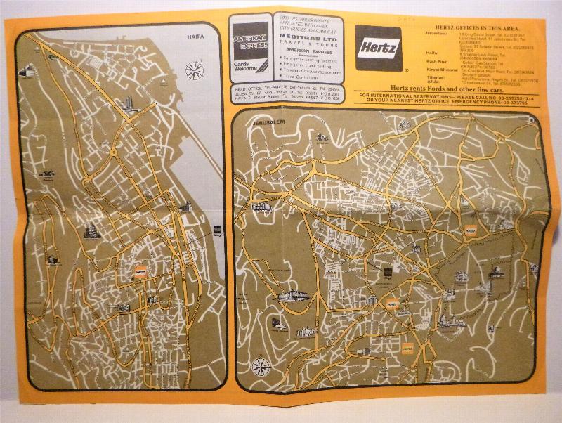 Hertz Rent-A-Car Road Map of Israel